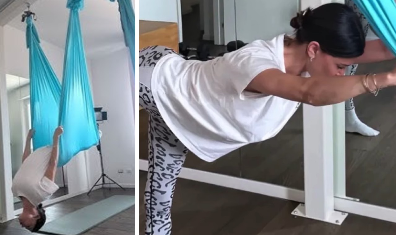 Belen Rodriguez si allena 'appesa' con l'aerial fusion - Gossip.it ...